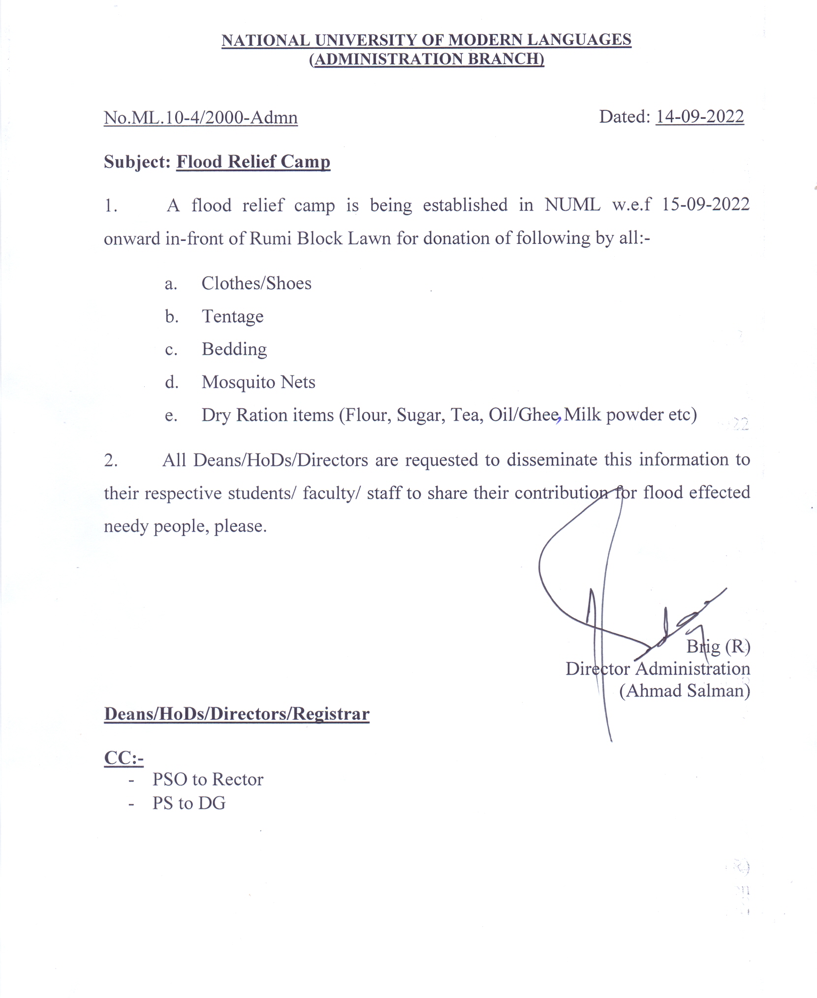 NUML UNIVERSITY | Announcement | NUML