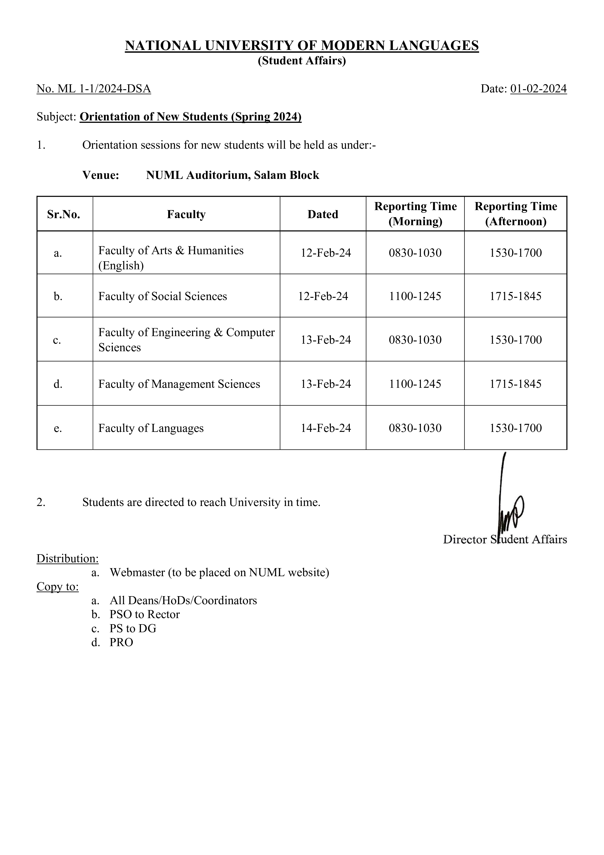 Announcements | NUML