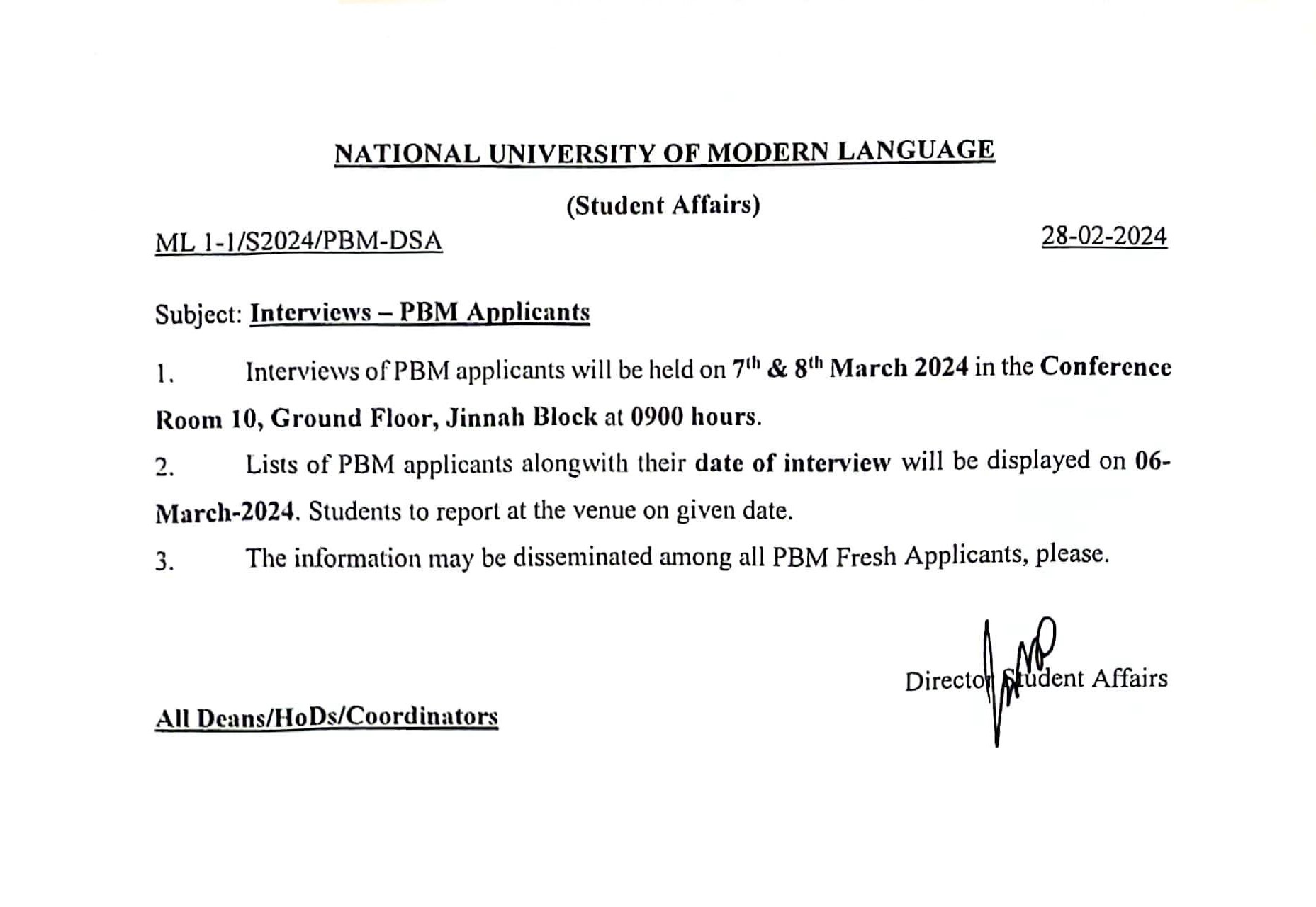 Announcements | NUML