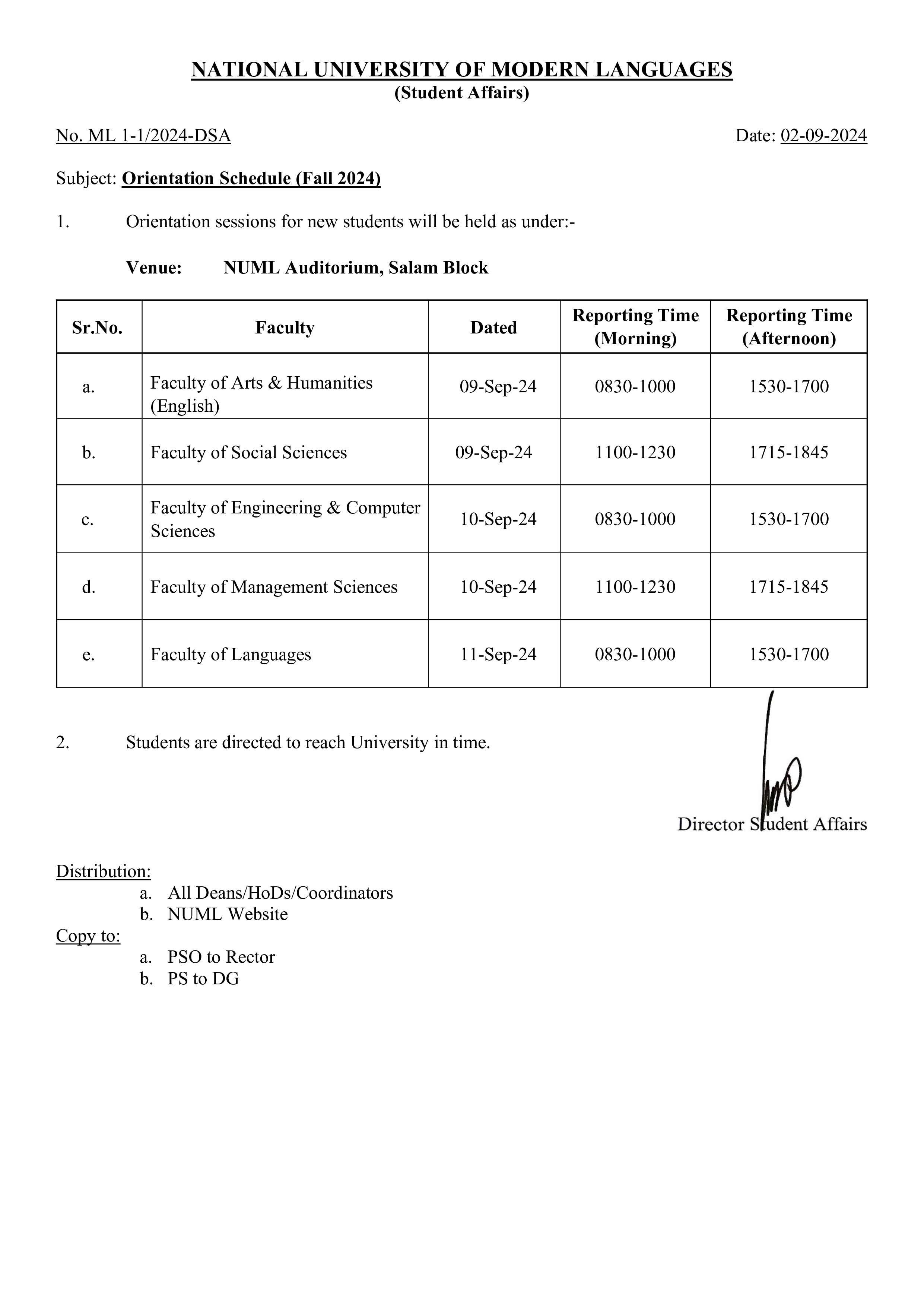 Announcements | NUML